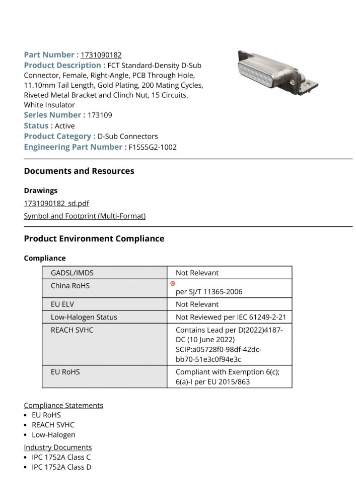 MOLEX 1731090182 technical drawing preview, page 1
