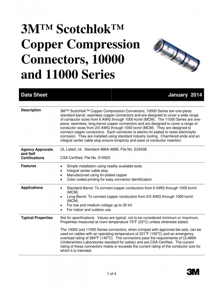 3M 10000 and 11000 Series datasheet page 1