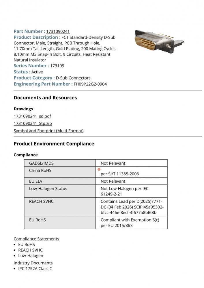 MOLEX 1731090241 document preview, page 1