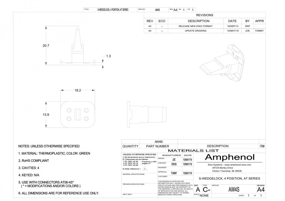 Amphenol AW4S S-WedgeLock drawing preview