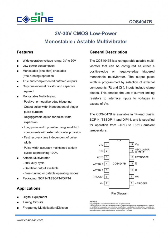 COS4047B datasheet page 1