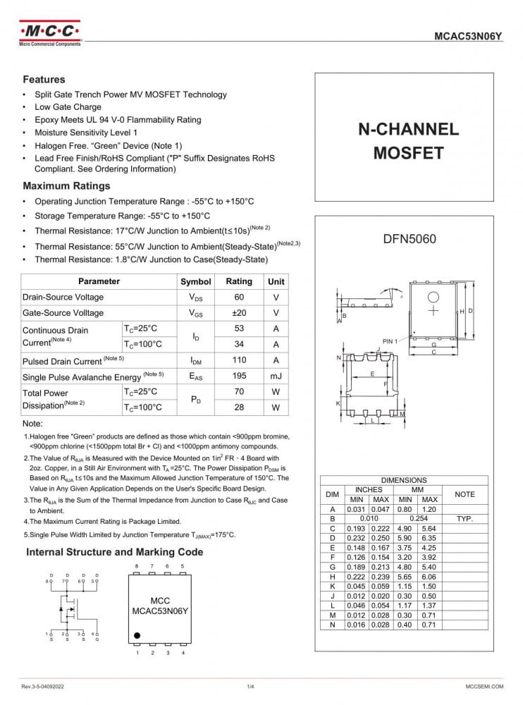 MCAC53N06Y-TP datasheet page 1