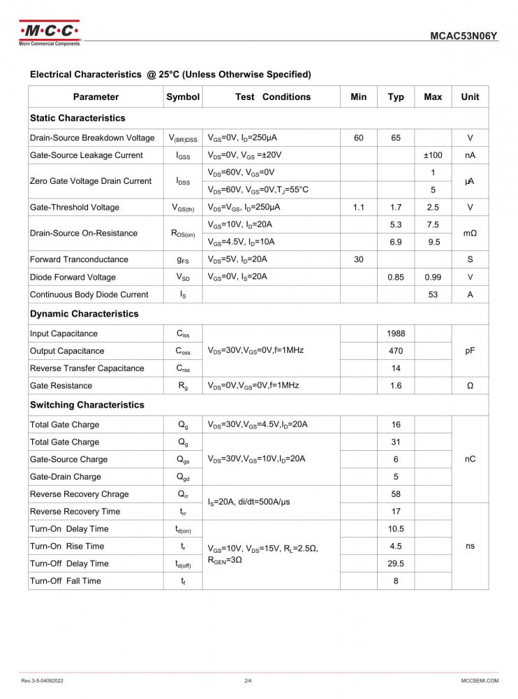 MCAC53N06Y-TP datasheet page 2