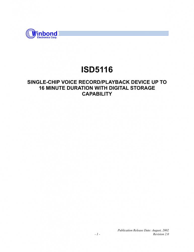ISD5116 datasheet page 1