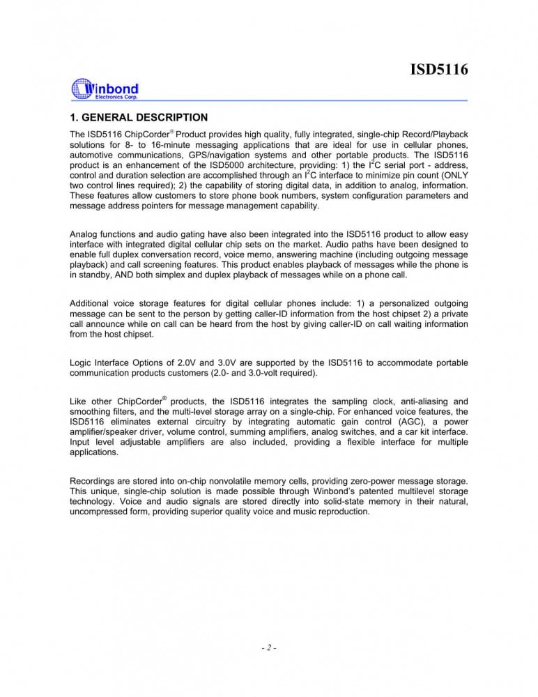 ISD5116 datasheet page 2