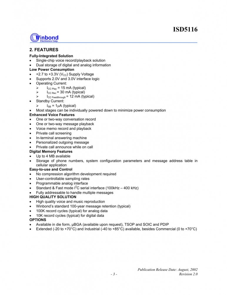 ISD5116 datasheet page 3
