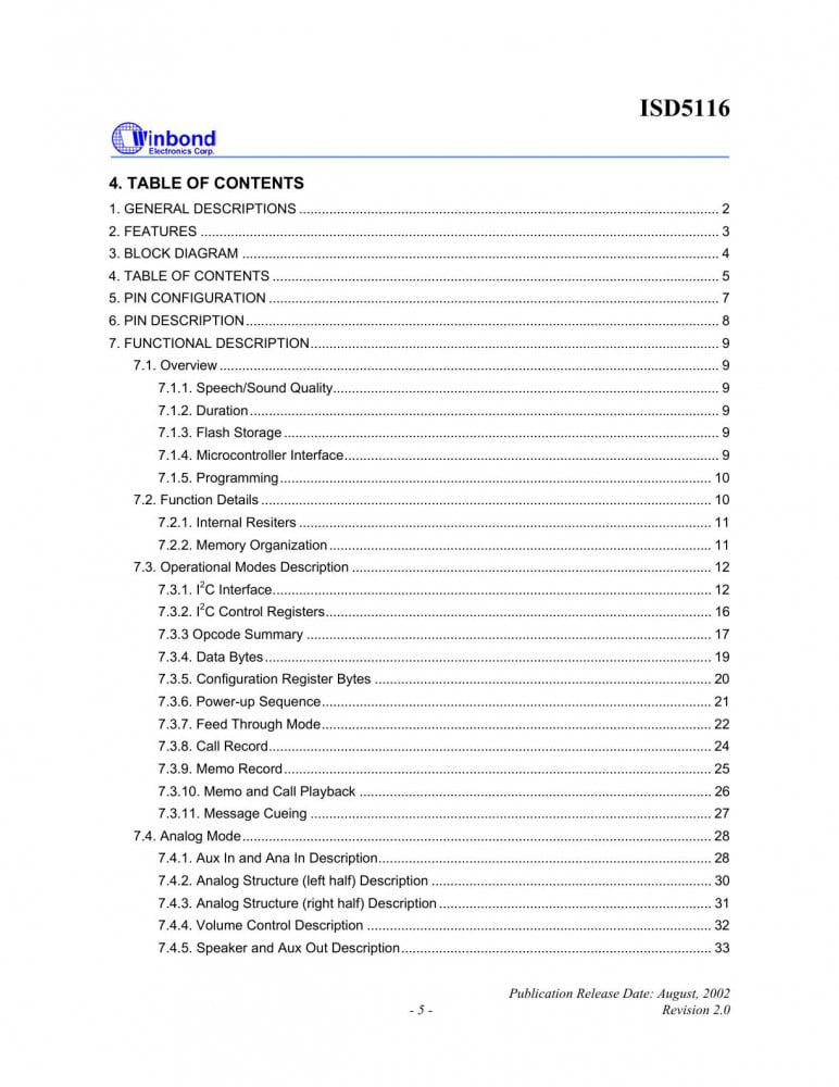 ISD5116 datasheet page 5