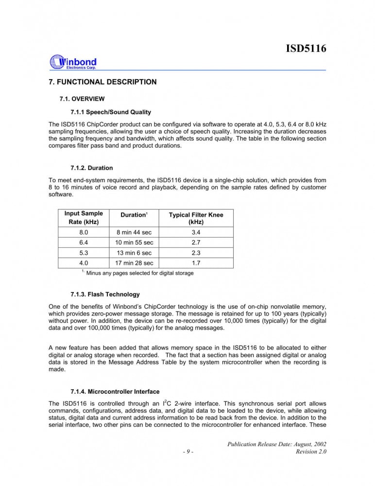 ISD5116 datasheet page 9