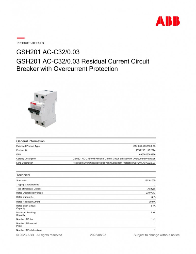 ABB GSH201 technical document page 1