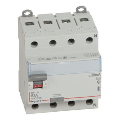RCD DX³-ID - 4P 400V~ neutral right-hand side - 63A RCCB - 30mA sensitivity AC type - 4-module DIN rail IP20 for sale