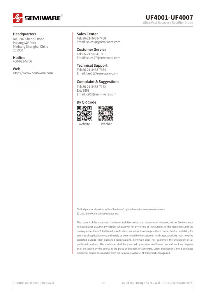 SEMIWARE UF4006 datasheet page 5