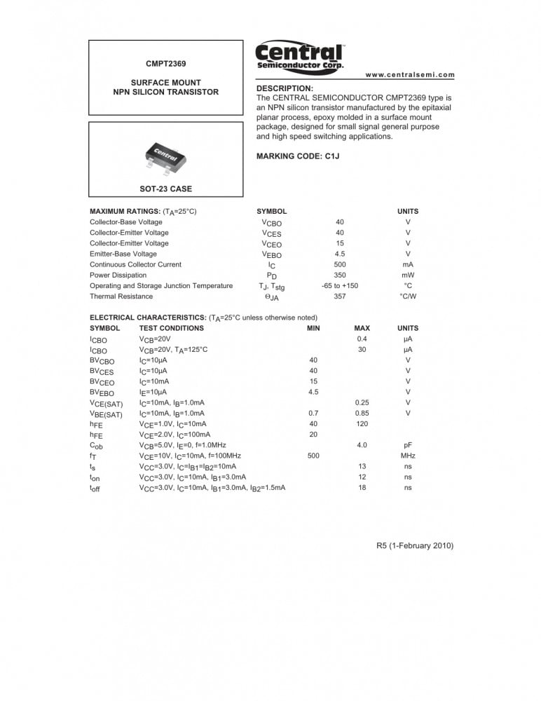 CMPT2369 TR PBFREE datasheet page 1