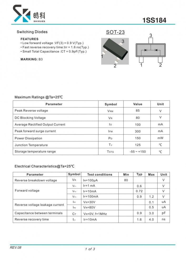 1SS184 datasheet page 1