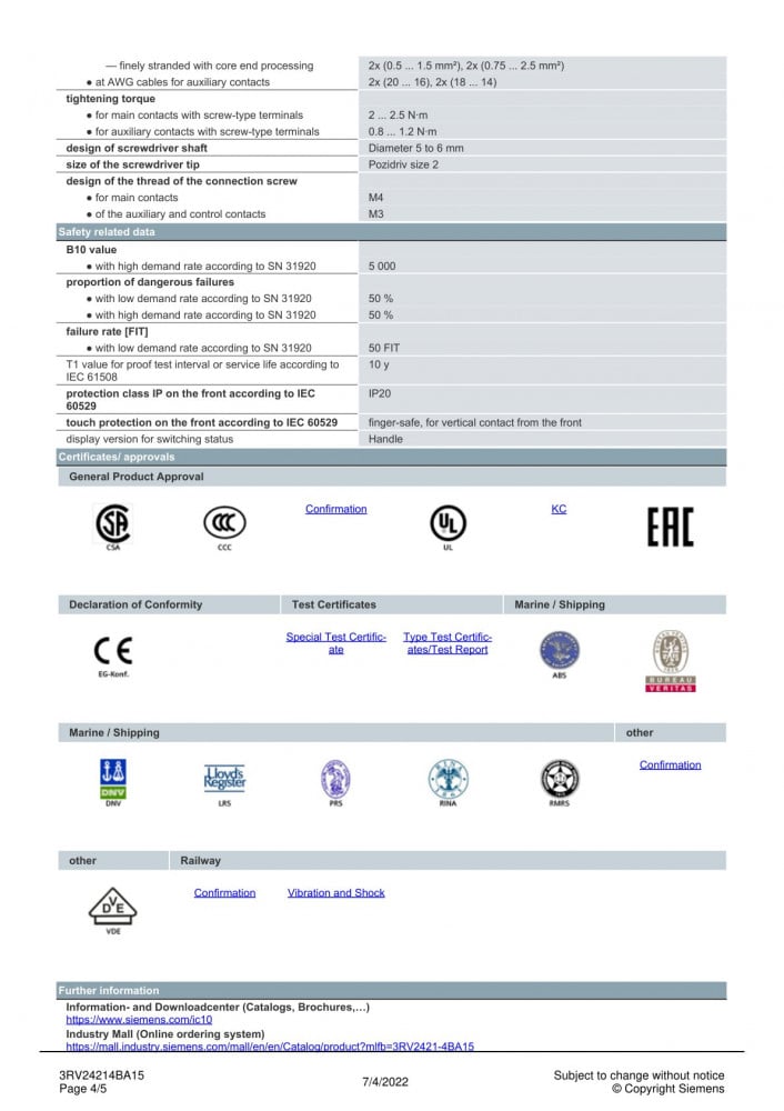 3RV24214BA15 datasheet page 4