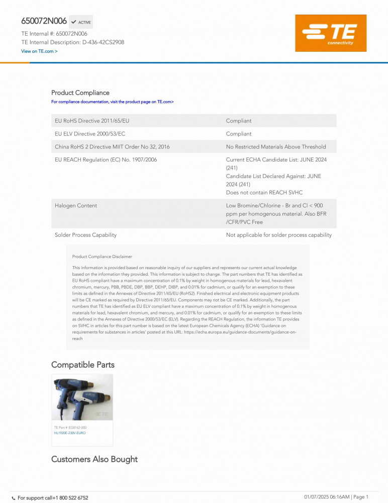 650072N006 technical document page 1