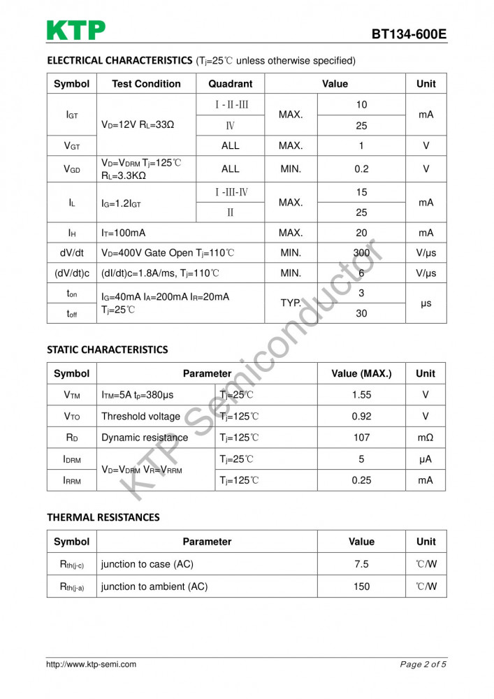 BT134-600E datasheet page 2