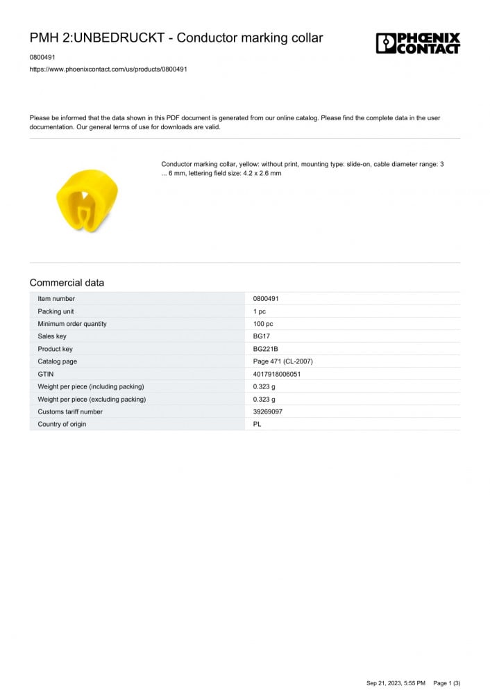 Phoenix Contact 0800491 documentation page 1