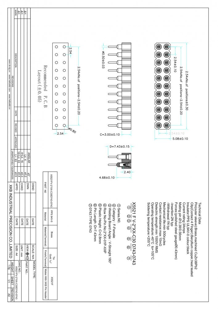XKB Connection X5521FV-2X04-C30D743-0743 technical drawing