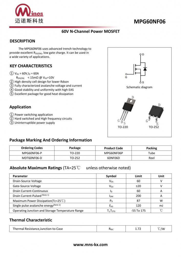 MPG60NF06 datasheet page 1