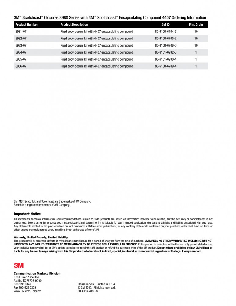 3M Scotchcast 8980 Series technical document page 4