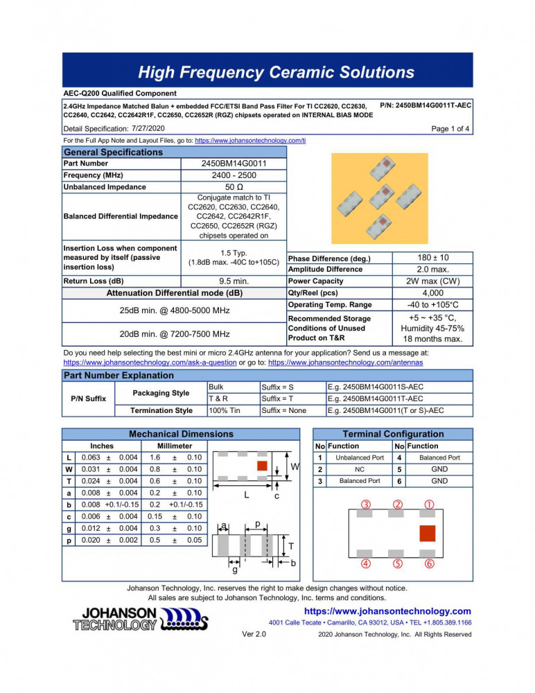 2450BM14G0011T-AEC specification, page 1