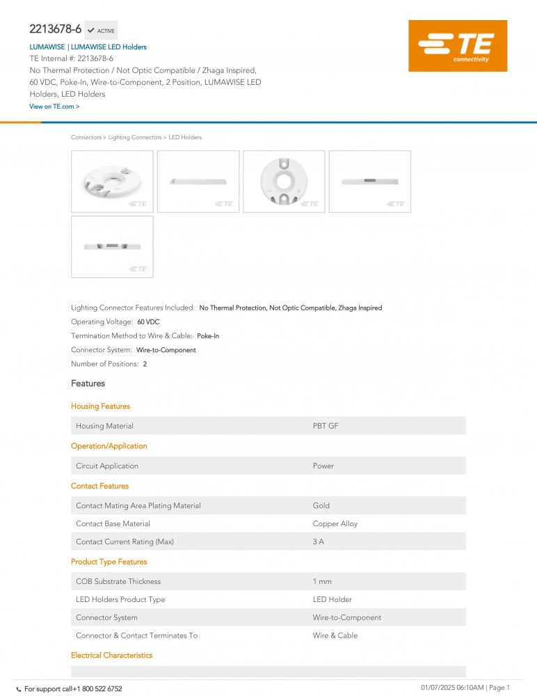 TE Connectivity 2213678-6 technical document page 1