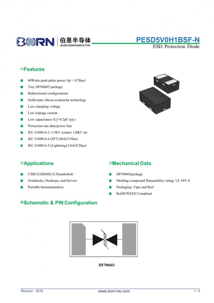 PESD5V0H1BSF-N datasheet page 1