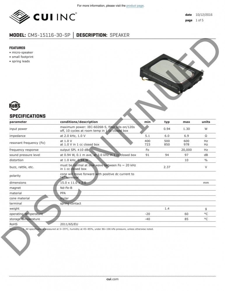 CMS-15116-30-SP datasheet page 1
