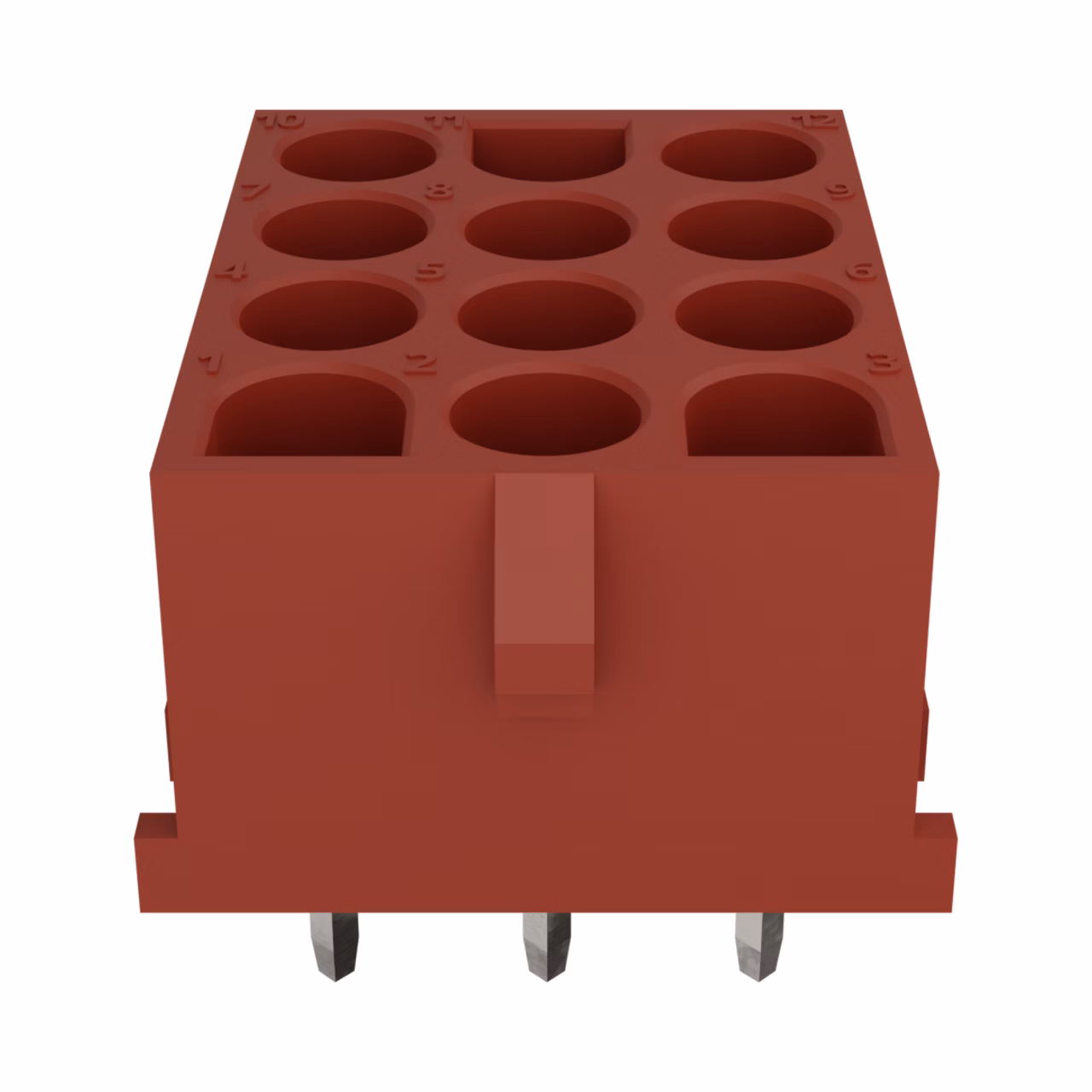 MLX Power Connector Header, 6.35mm Pitch, Vertical, with Compliant Polarizing Peg, Polyester 94V-0, Brick Red, 12 Circuits for sale