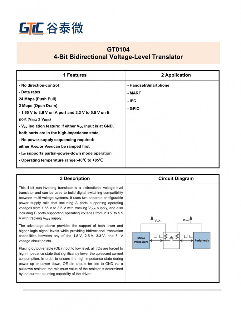 GT0104SC datasheet page 1