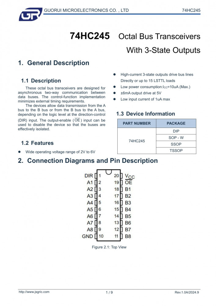 74HC245 datasheet page 1