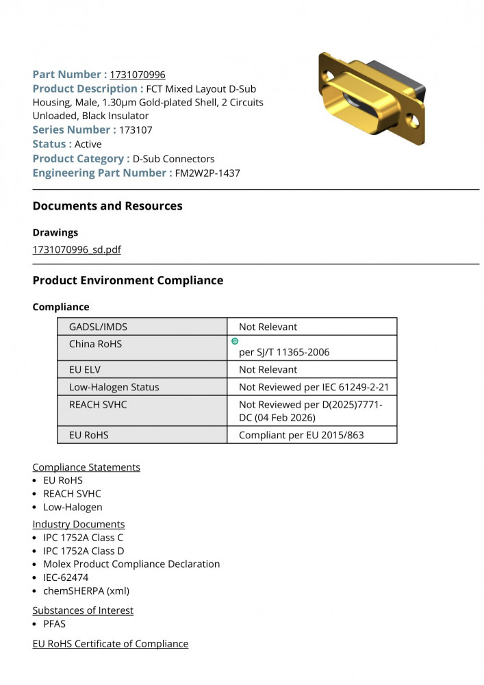 MOLEX 1731070996 drawing, page 1