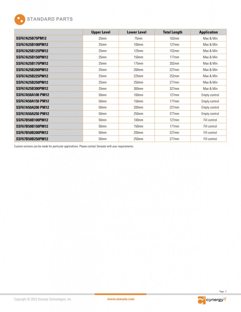 SSF67 series technical document page 2
