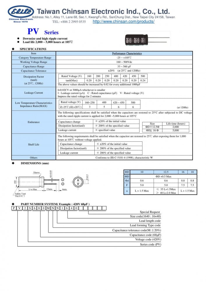 Chinsan PV series datasheet page 1