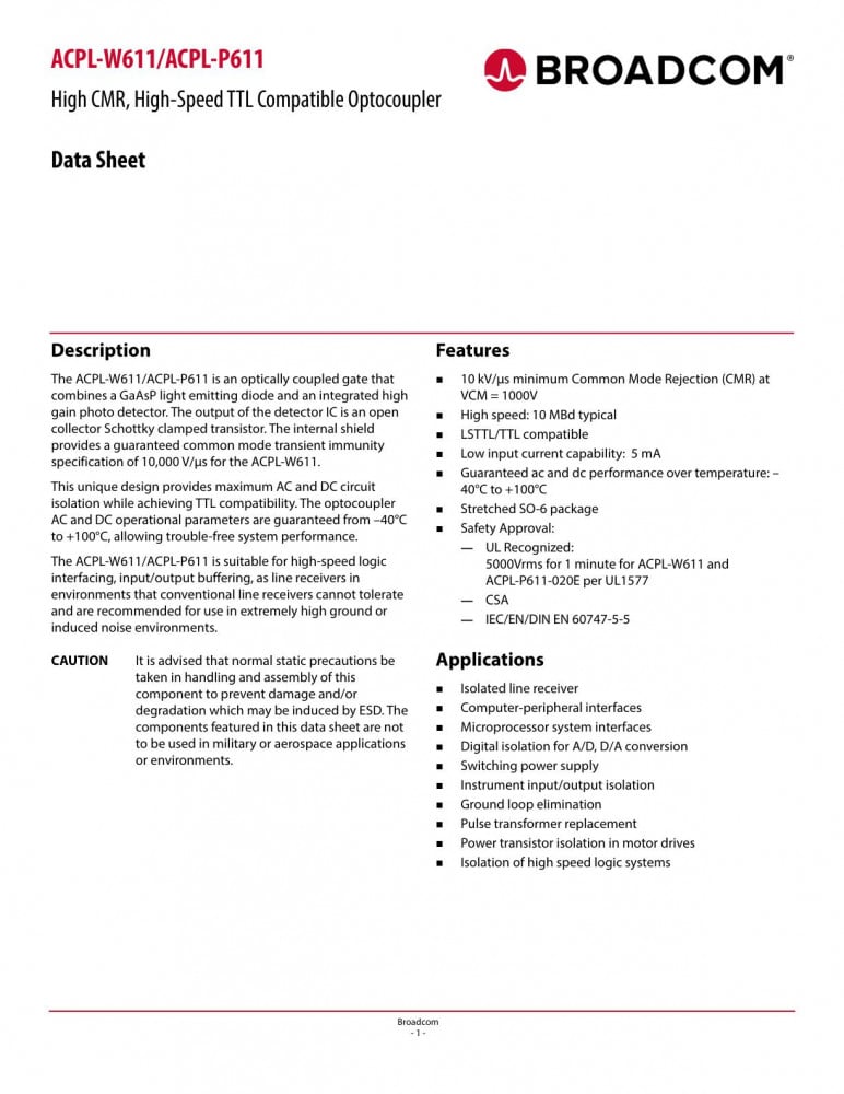 ACPL-W611-560E datasheet page 1