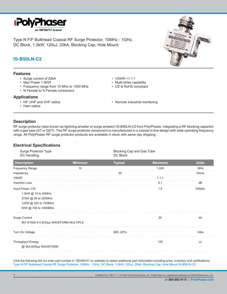 IS-B50LN-C2 technical document page 1