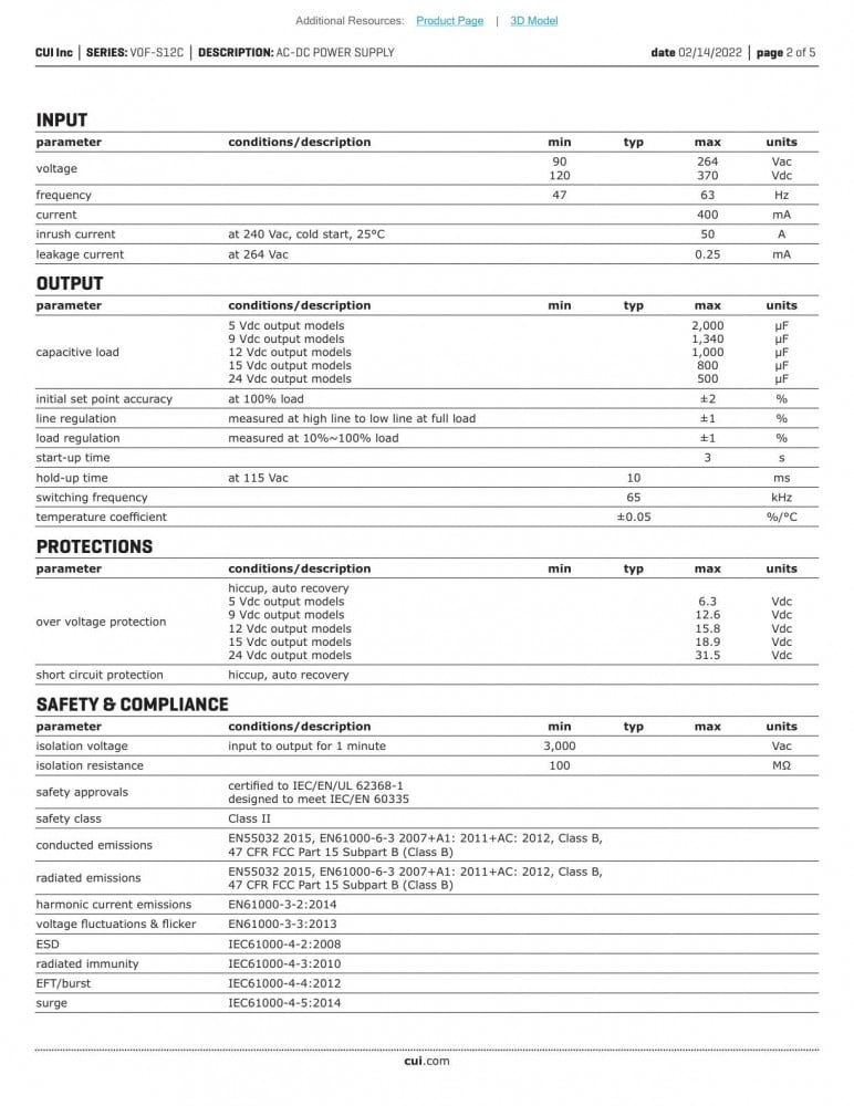 VOF-S12C datasheet page 2