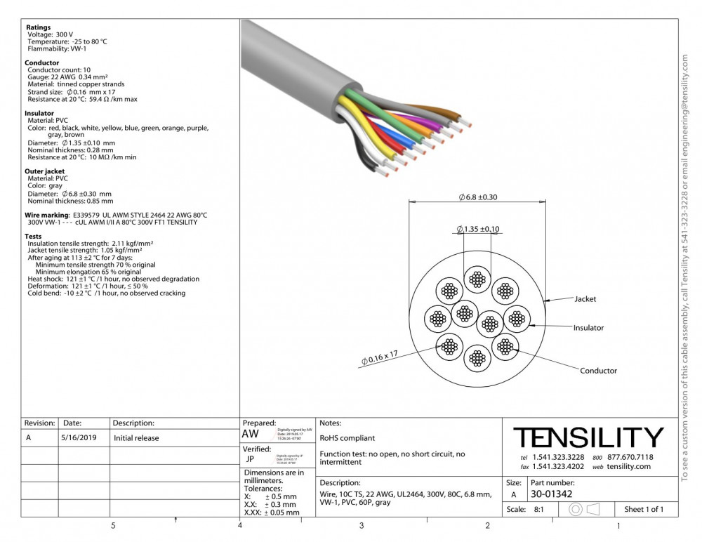 Tensility International drawing image for cable part 30-01342