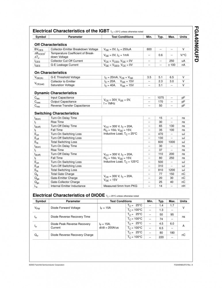 FGA40N60UFDTU datasheet page 2