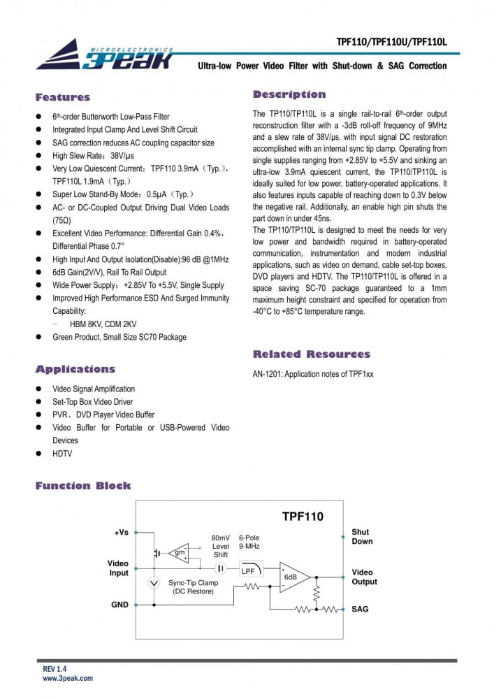 TPF110-CR datasheet page 1