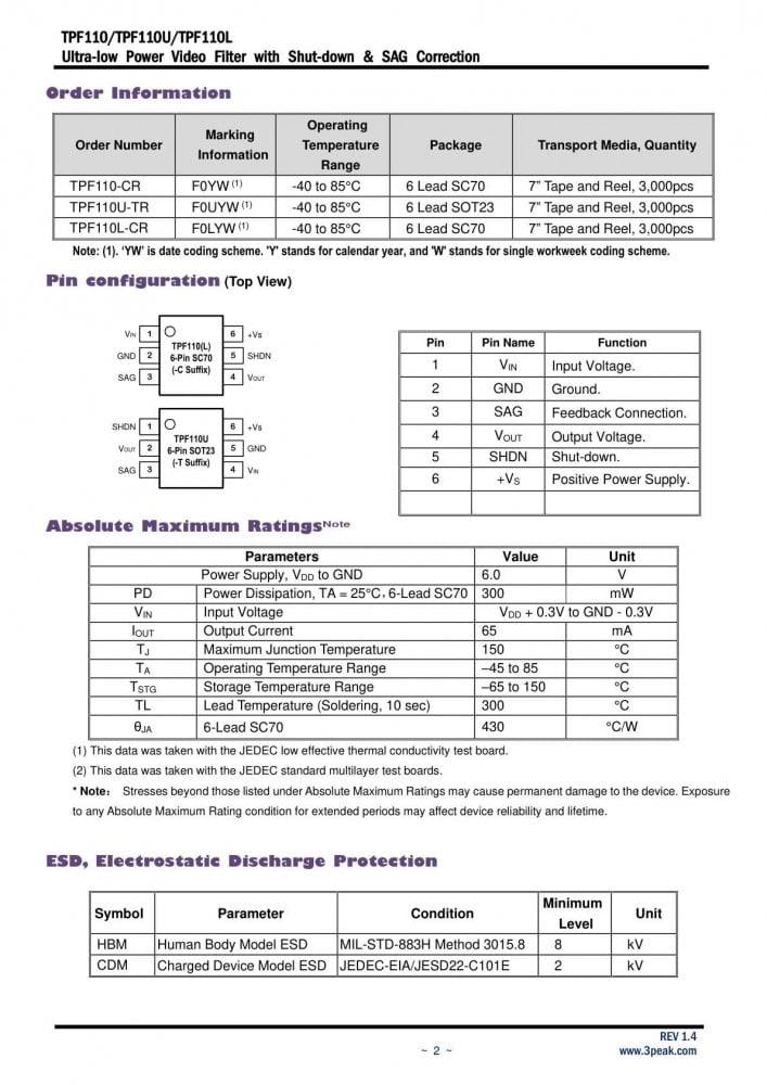 TPF110-CR datasheet page 2