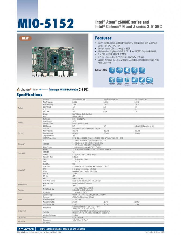 MIO-5152A-P0A1 technical document page 1