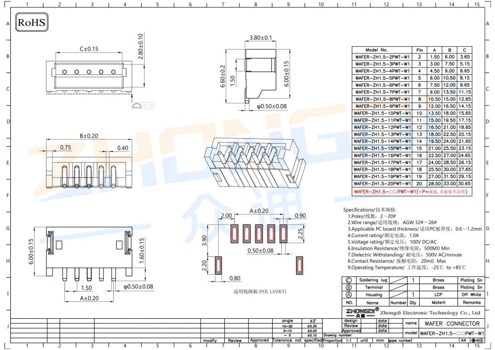 WAFER-ZH1.5-5PWT-W1-P technical drawing page 1
