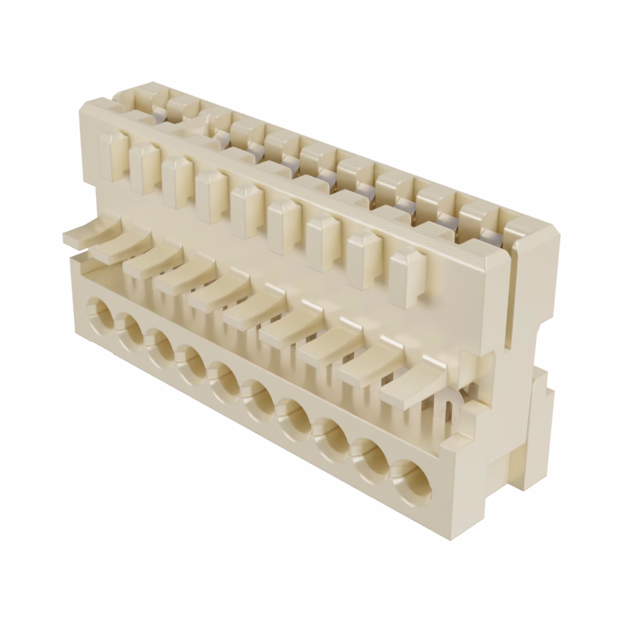 Appli-Mate RAST 2.5 Connector, 2.50mm Pitch, Female, 10 Circuits, Positions A and K Removed, Polarizing Rib Between 2/3, Locking Pips, Slotted Endwalls, Tin Plating for sale