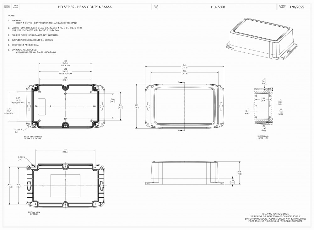 HD-7608 enclosure technical drawing