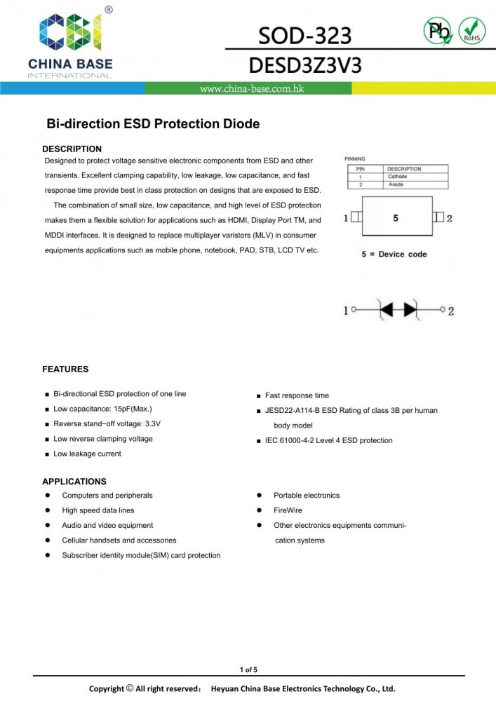 DESD3Z3V3 datasheet page 1