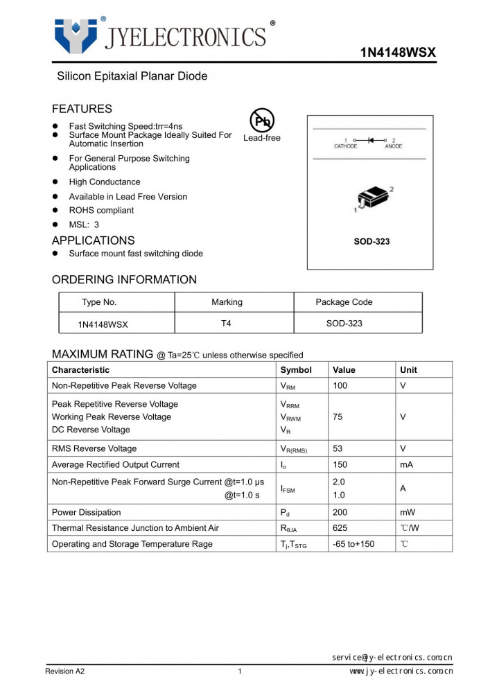 1N4148WSX datasheet page 1