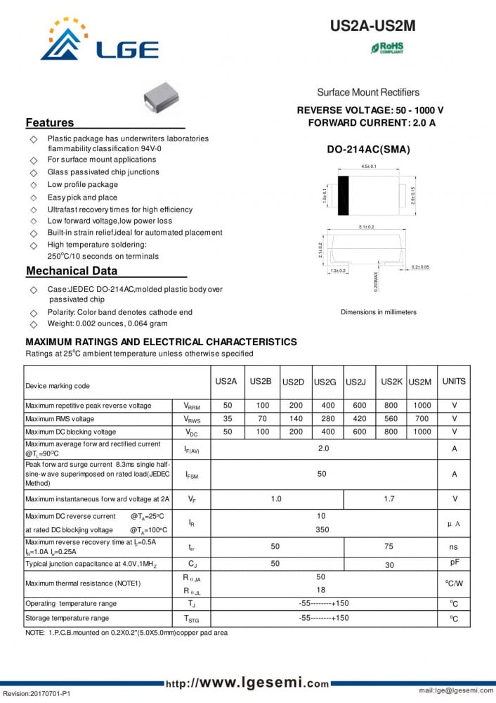 LGE US2G datasheet page 1
