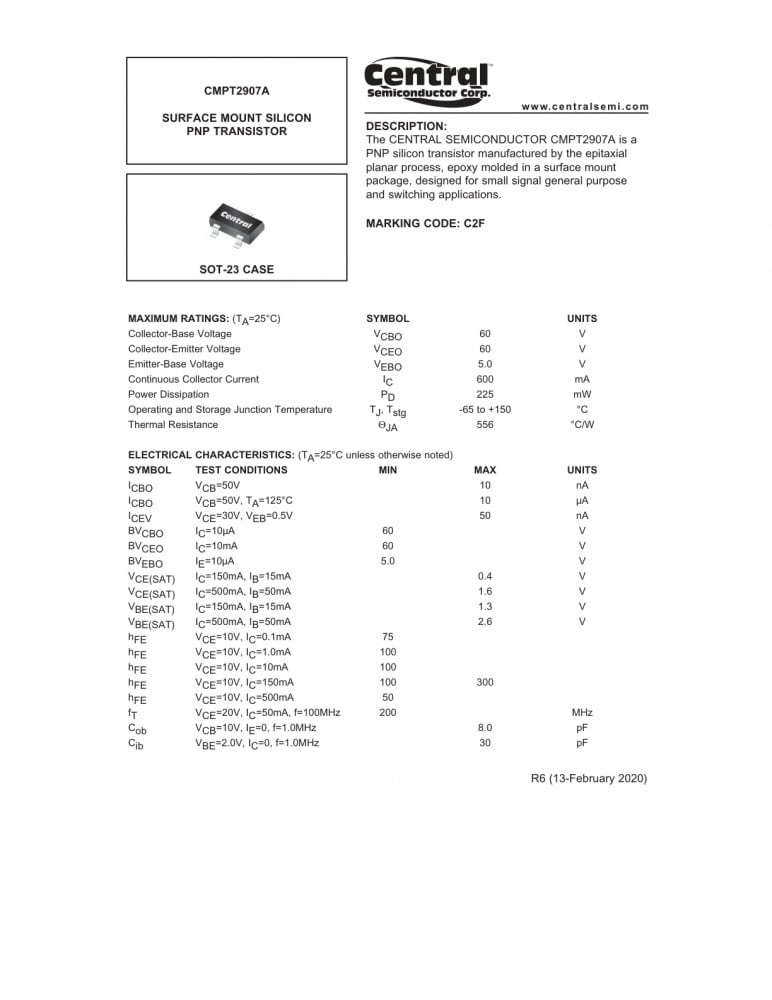 CMPT2907A datasheet page 1