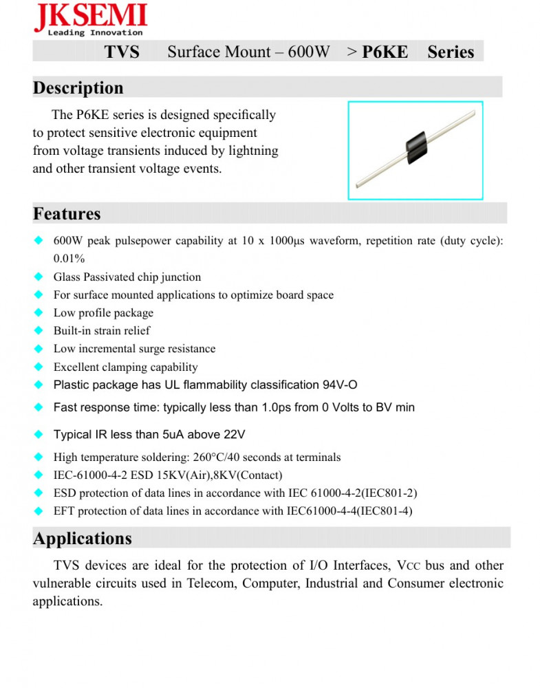 JKSEMI P6KE series datasheet page 1